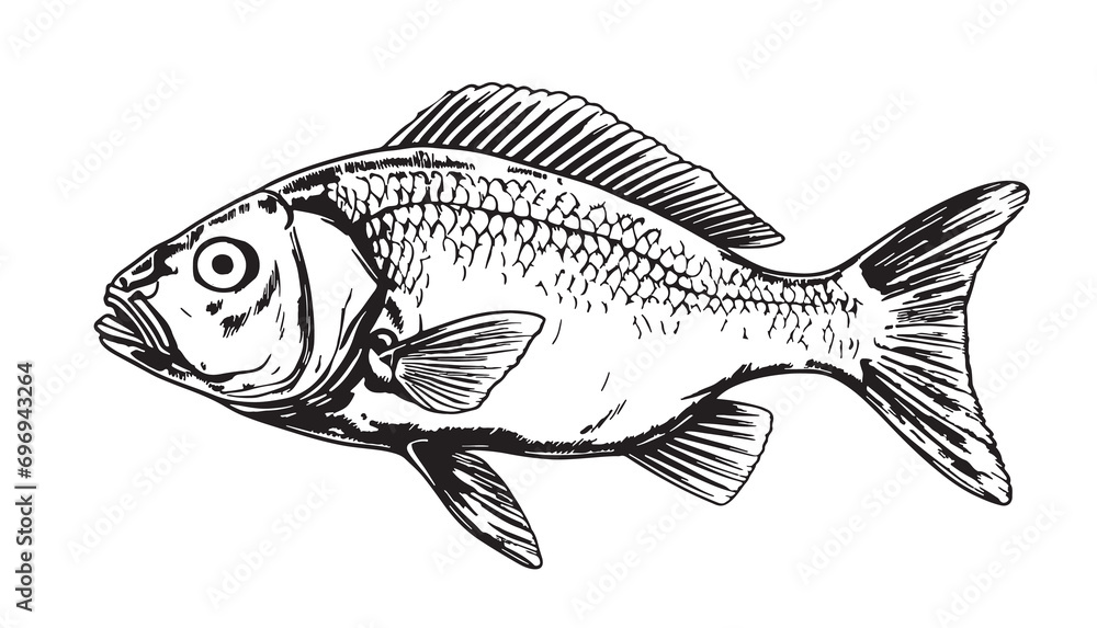 Fish portrait sketch hand drawn realistic style illustration Stock ...