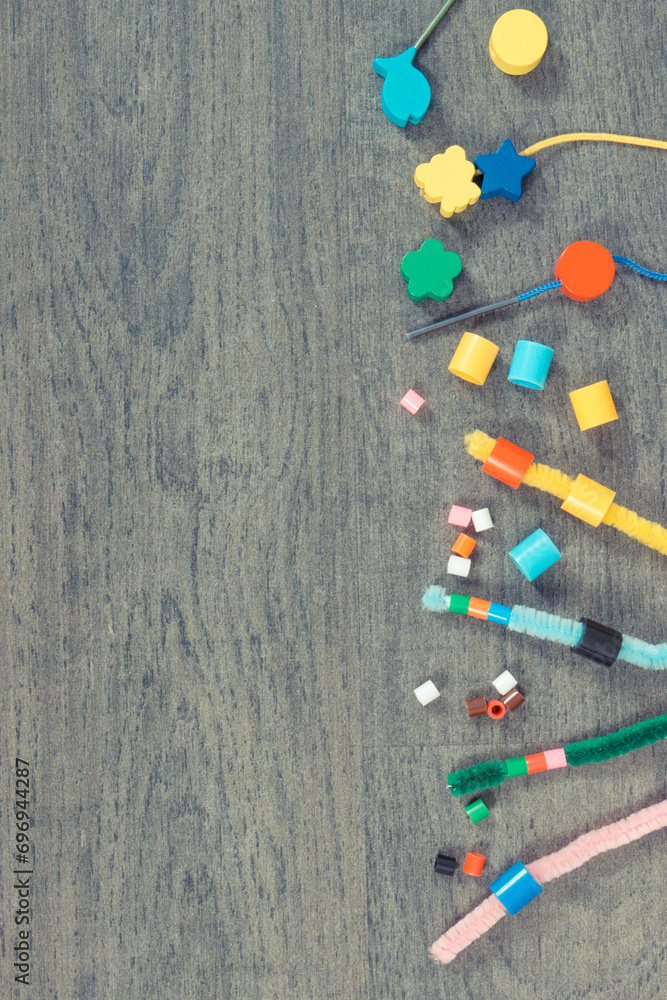 Thread, creative sticks and beads used to making bracelets, learn ...