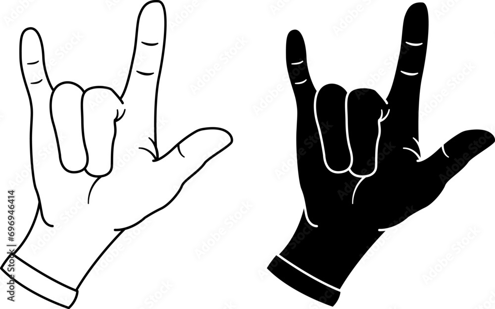 Icons for Rock Music Fans. Hand Gesture. Horns Formed from Fingers and ...