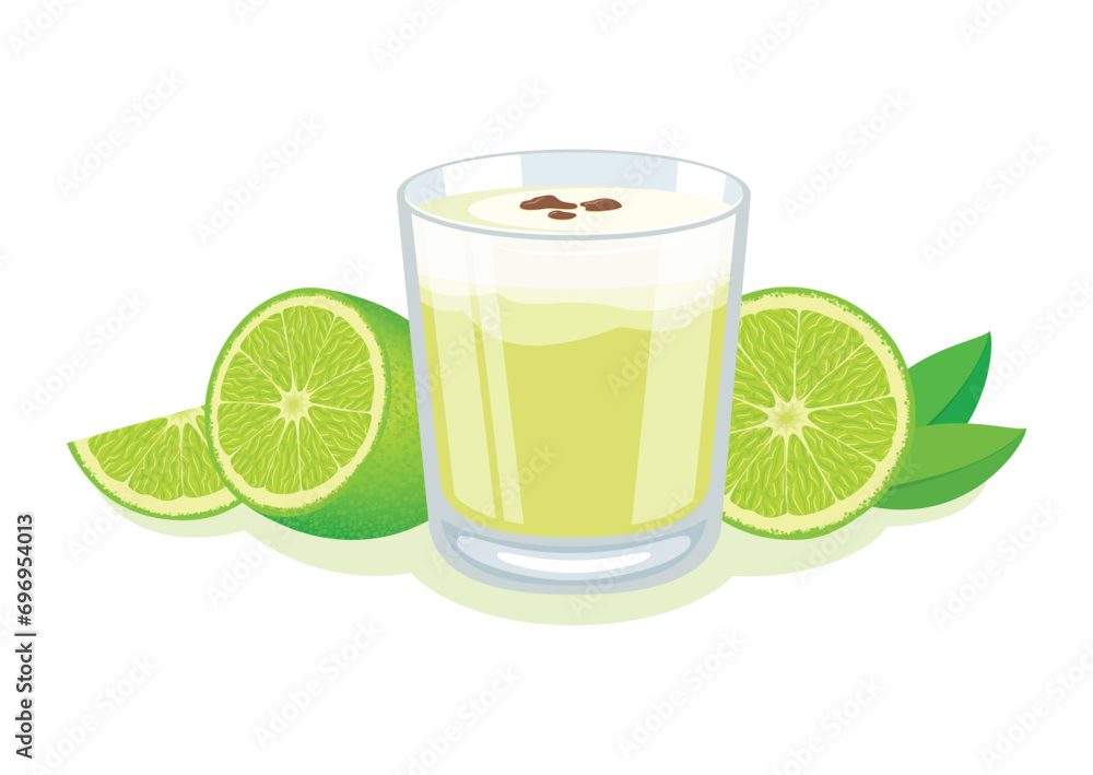 Pisco Sour alcoholic cocktail vector illustration. Pisco sour alcoholic ...