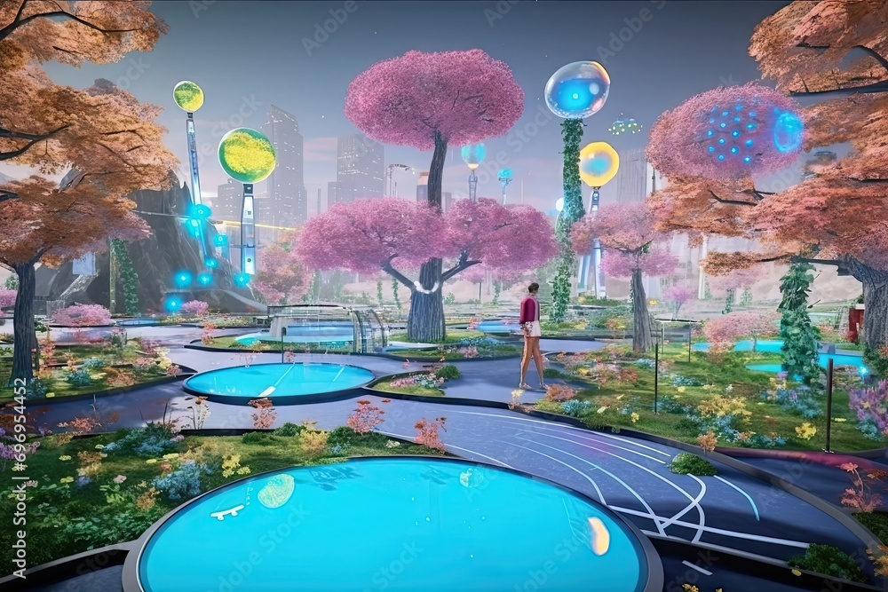 Foto de 3d render beautiful gital metaverse virtual reality world user ...