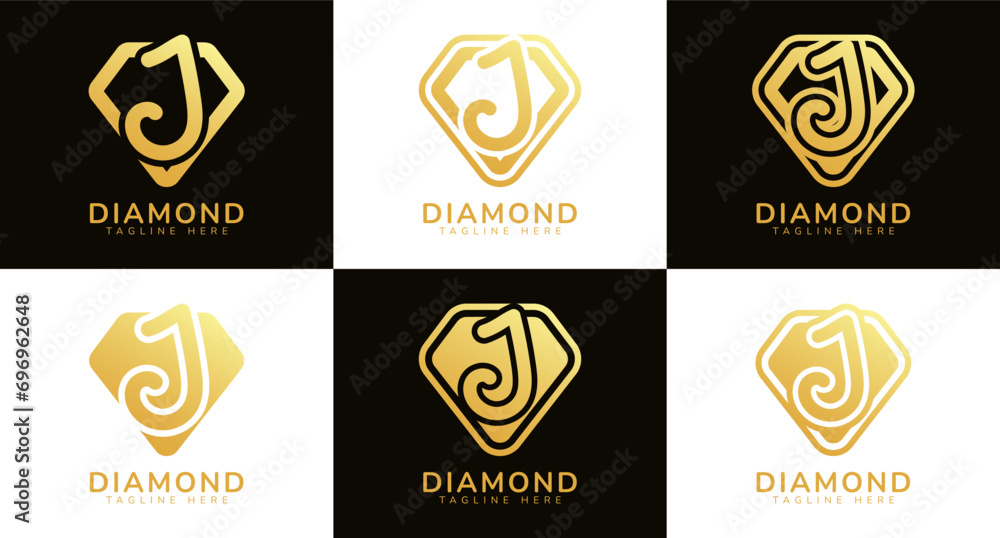 Set of diamond logos with initial letter J. These logos combine letters ...