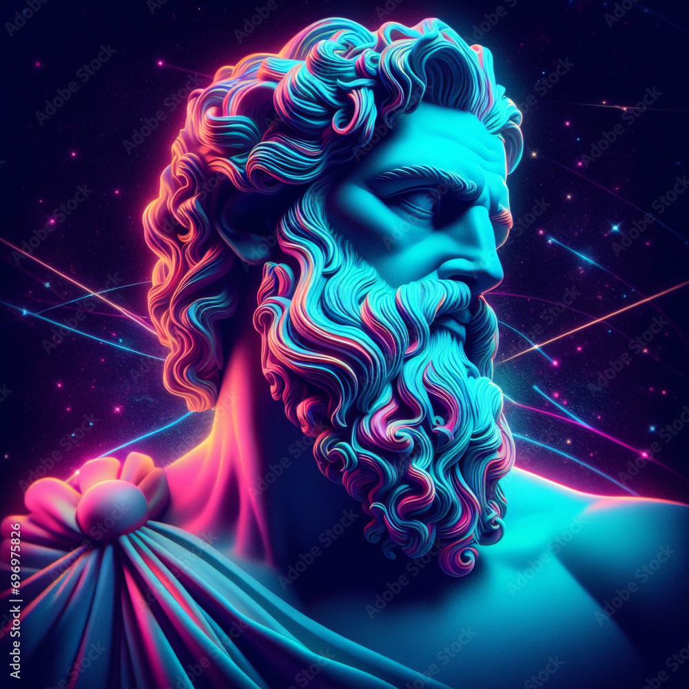 Ancient statue of greek god head. Creative concept colorful neon image ...
