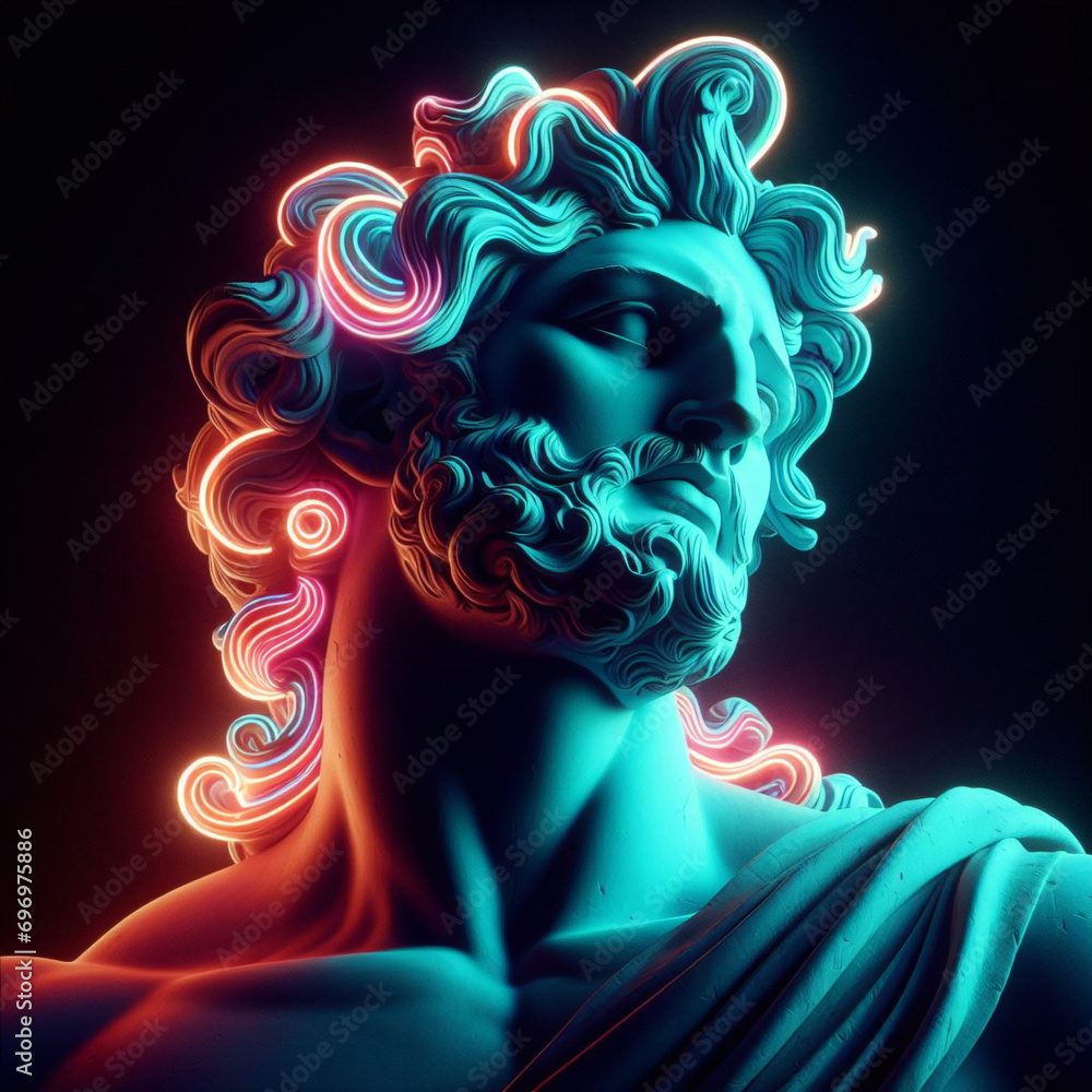 Ancient statue of greek god head. Creative concept colorful neon image ...