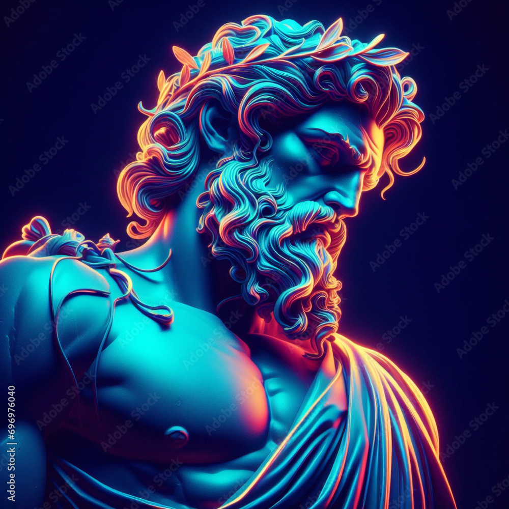 Ancient statue of greek god head. Creative concept colorful neon image ...
