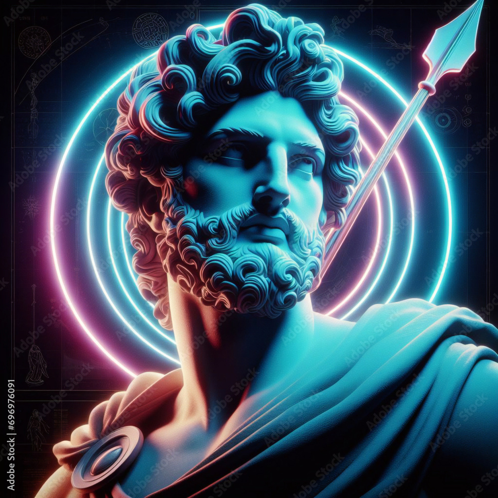Ancient statue of greek god head. Creative concept colorful neon image ...