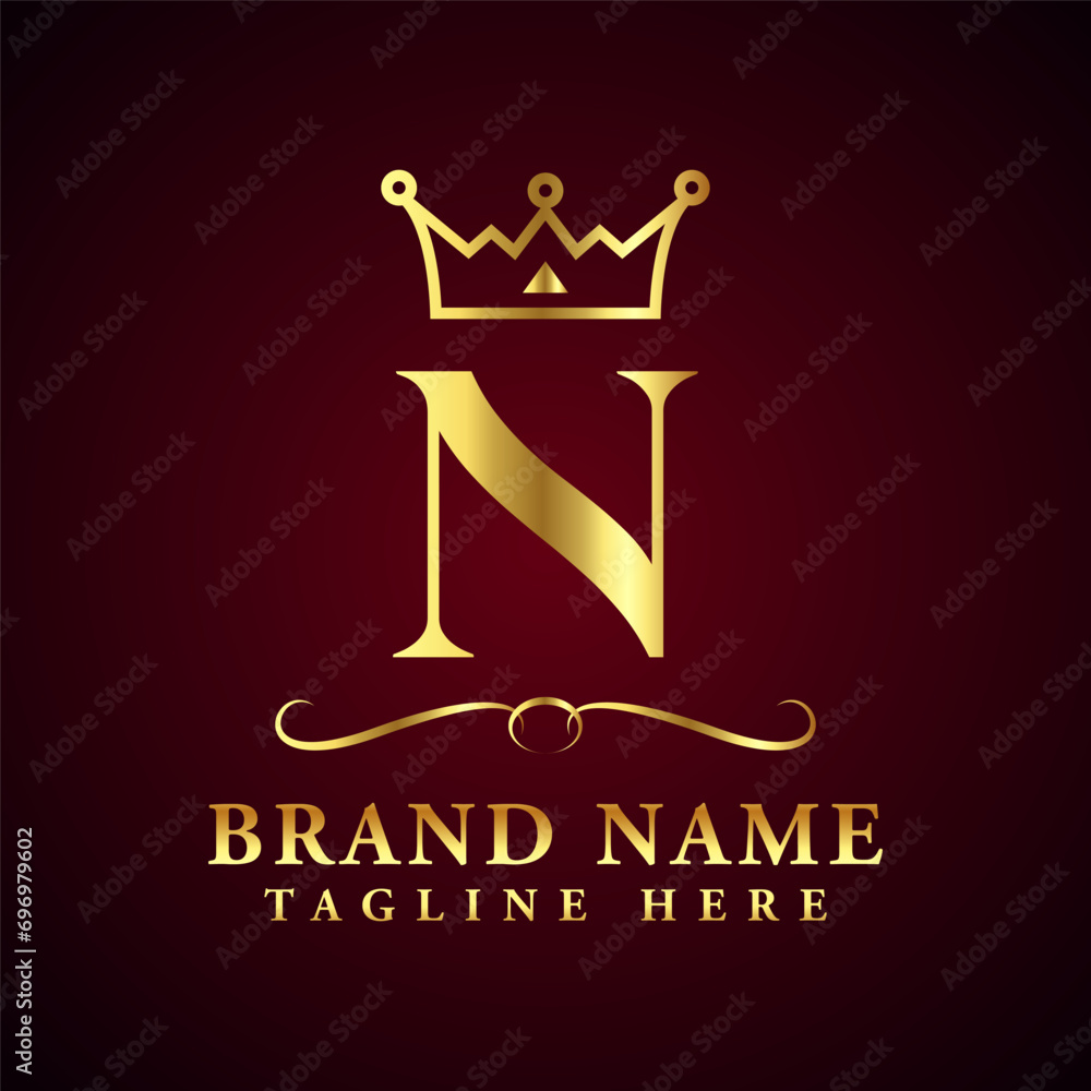 Royal Letter N Luxury Crown Logo Design Vector Illustration. Stock ...