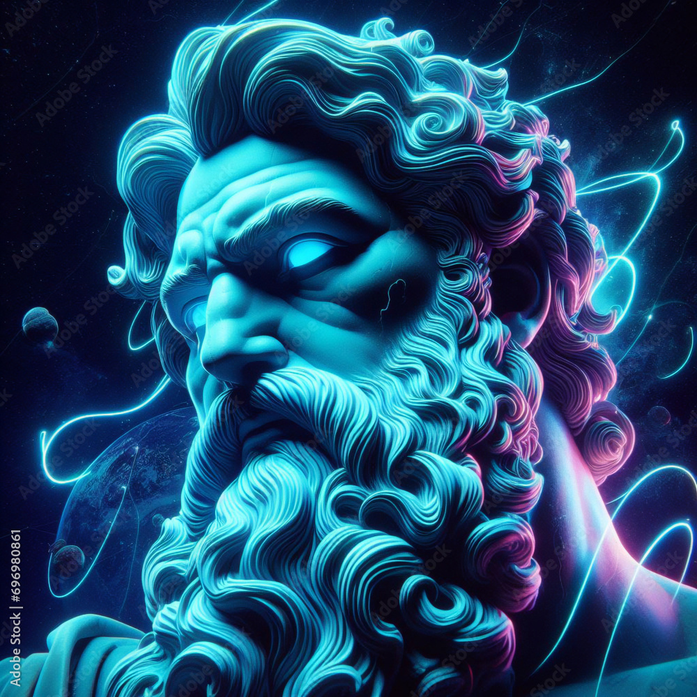 Ancient statue of greek god head. Creative concept colorful neon image ...