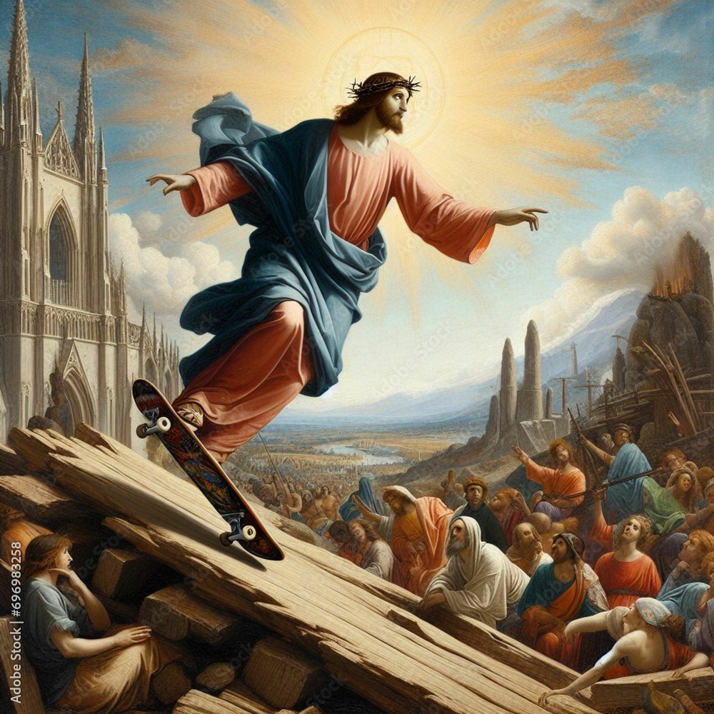 Jesus resurrection on skateboard Stock Photo | Adobe Stock