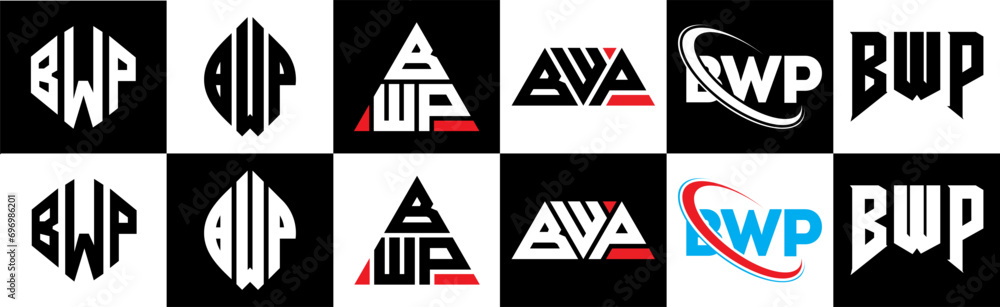 BWP letter logo design in six style. BWP polygon, circle, triangle ...