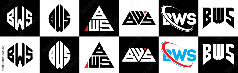 BWS letter logo design in six style. BWS polygon, circle, triangle ...