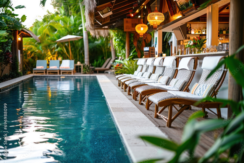 Poolside oasis, a luxurious setting with a poolside bar serving Pina ...
