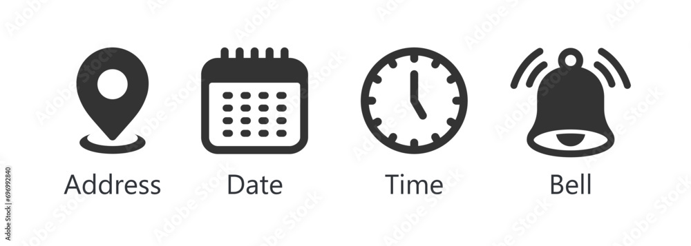 Place, Time, Date and Notification line icons. Calendar, address ...