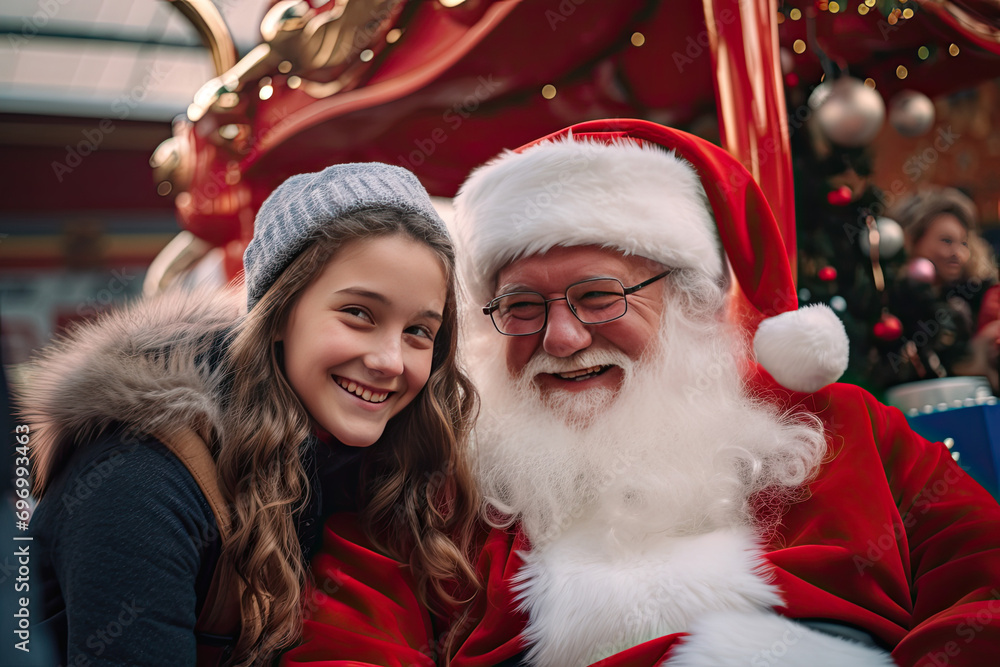 Physically disabled child on a wheelchair, with Santa Claus, Father ...