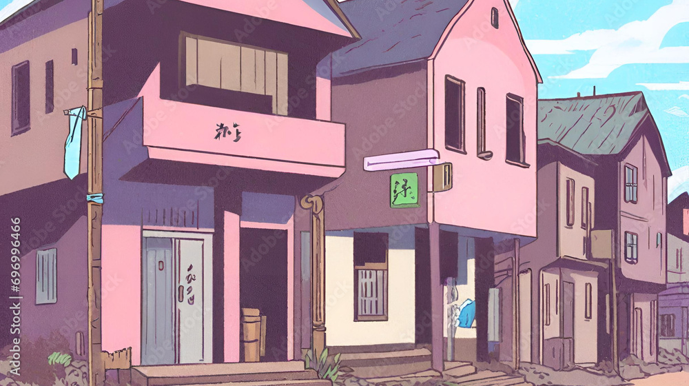 illustration of a residential house in an urban environment anime with ...
