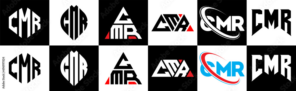 CMR letter logo design in six style. CMR polygon, circle, triangle ...