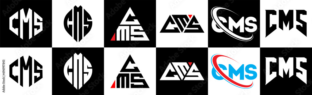 CMS letter logo design in six style. CMS polygon, circle, triangle ...