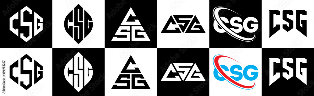 CSG letter logo design in six style. CSG polygon, circle, triangle ...