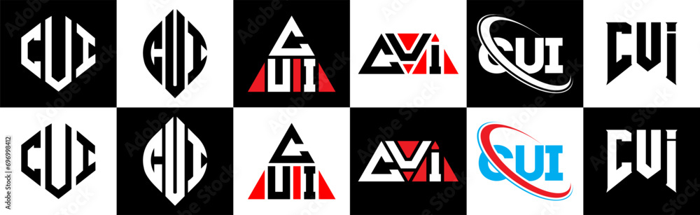 CUI letter logo design in six style. CUI polygon, circle, triangle ...