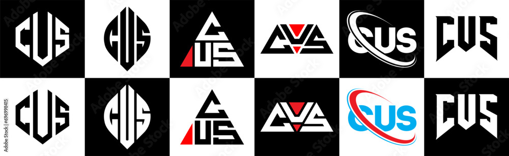 CUS letter logo design in six style. CUS polygon, circle, triangle ...