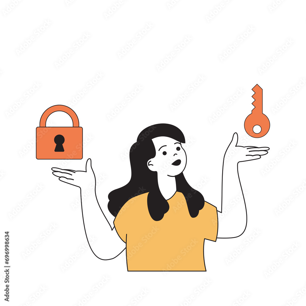 Cyber security concept with cartoon people in flat design for web ...