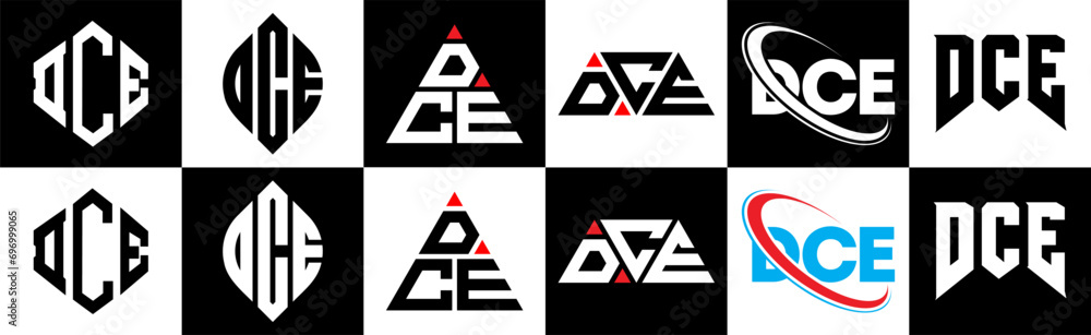 Vecteur Stock DCE letter logo design in six style. DCE polygon, circle ...