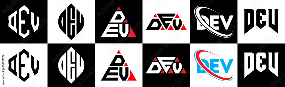 DEV letter logo design in six style. DEV polygon, circle, triangle ...