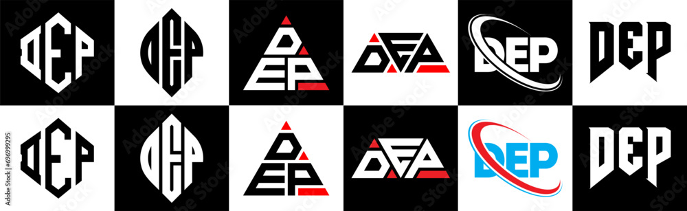 DEP letter logo design in six style. DEP polygon, circle, triangle ...