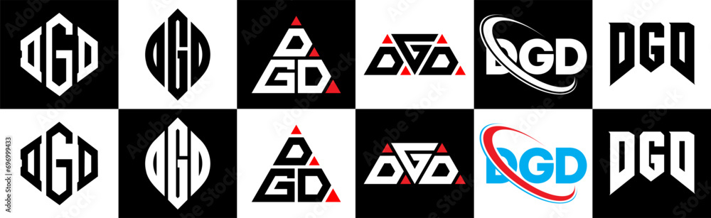 DGD letter logo design in six style. DGD polygon, circle, triangle ...