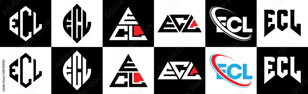ECL letter logo design in six style. ECL polygon, circle, triangle ...