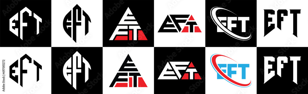 EFT letter logo design in six style. EFT polygon, circle, triangle ...