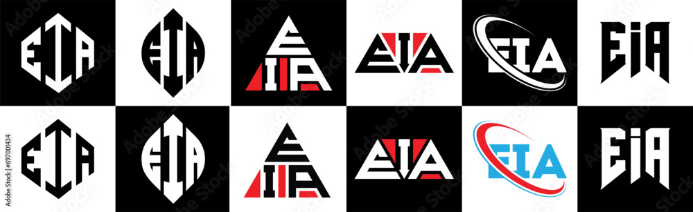 Vetor de EIA letter logo design in six style. EIA polygon, circle ...