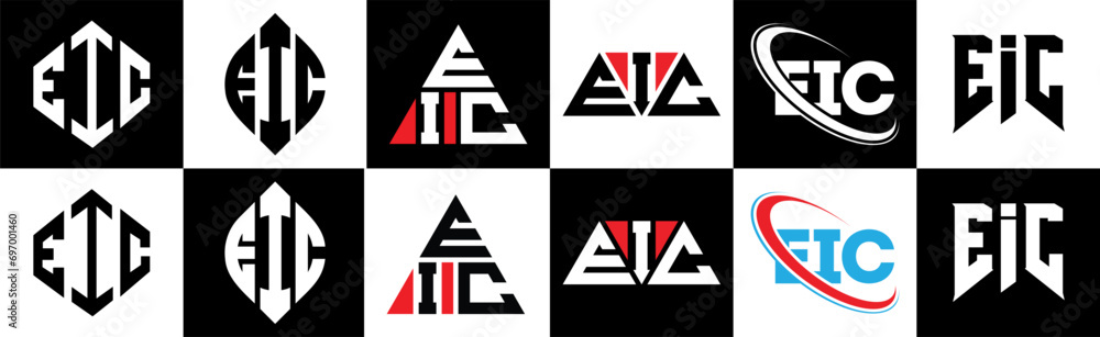 EIC letter logo design in six style. EIC polygon, circle, triangle ...