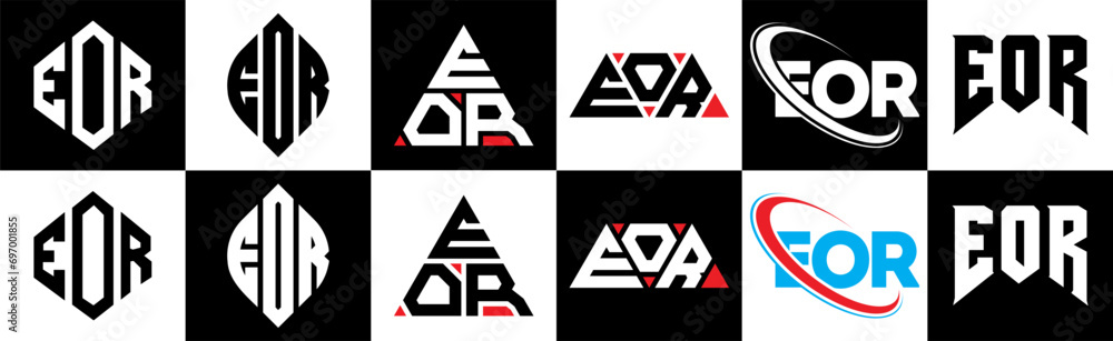 EOR letter logo design in six style. EOR polygon, circle, triangle ...