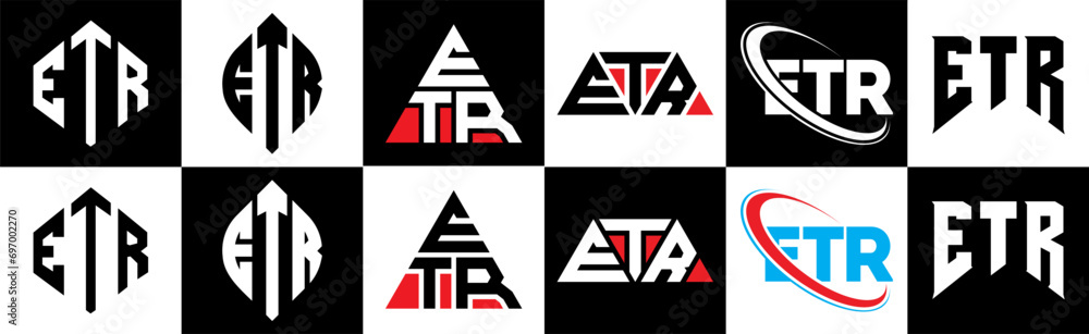 ETR letter logo design in six style. ETR polygon, circle, triangle ...