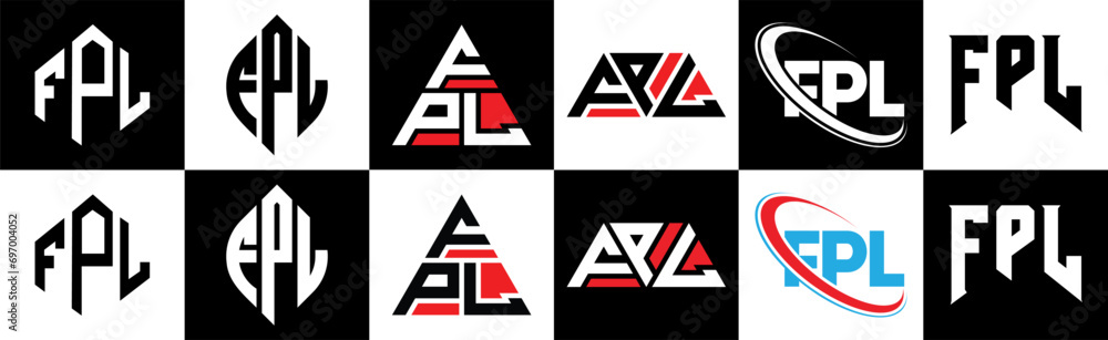 FPL letter logo design in six style. FPL polygon, circle, triangle ...