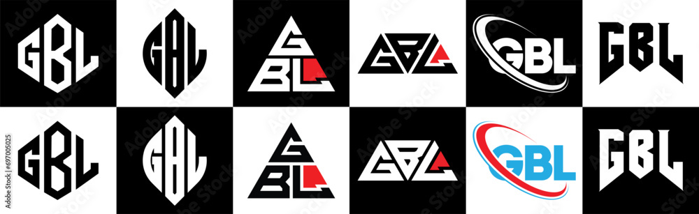 GBL letter logo design in six style. GBL polygon, circle, triangle ...