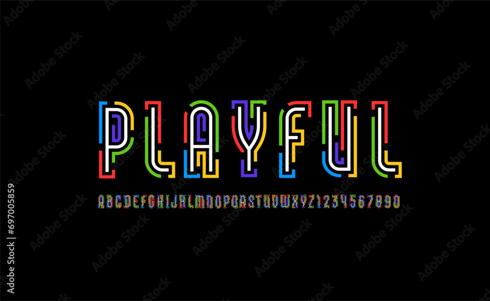 Maze font from gap line, alphabet with bright labyrinth, multi-colored ...