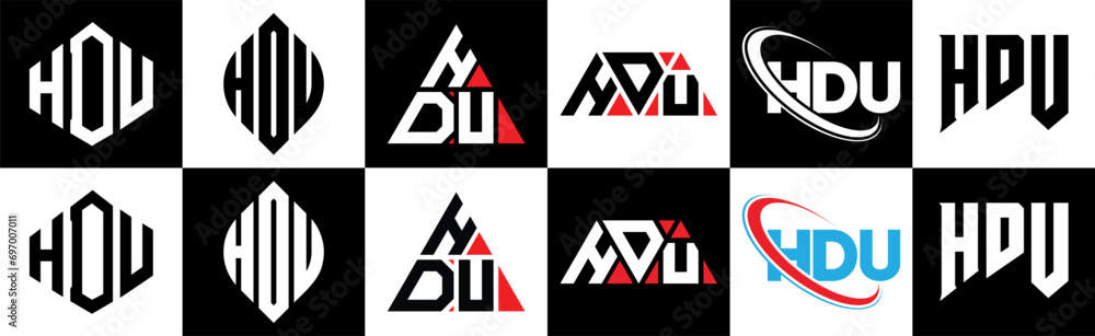HDU letter logo design in six style. HDU polygon, circle, triangle ...