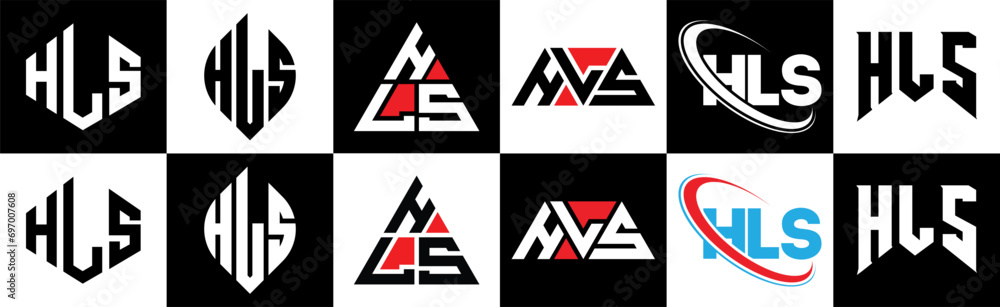 HLS letter logo design in six style. HLS polygon, circle, triangle ...