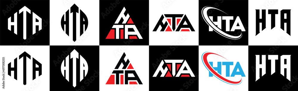 Vecteur Stock HTA letter logo design in six style. HTA polygon, circle ...