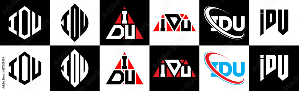 IDU letter logo design in six style. IDU polygon, circle, triangle ...