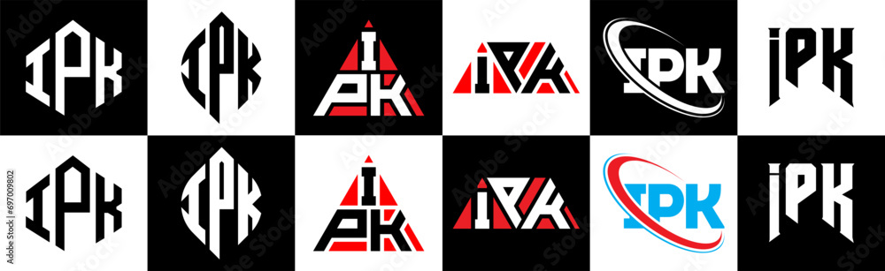 IPK letter logo design in six style. IPK polygon, circle, triangle ...
