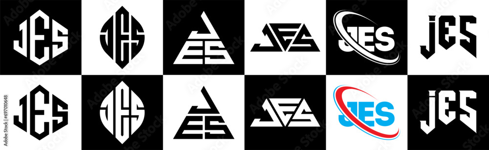 JES letter logo design in six style. JES polygon, circle, triangle ...