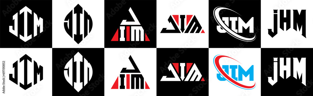 JIM letter logo design in six style. JIM polygon, circle, triangle ...