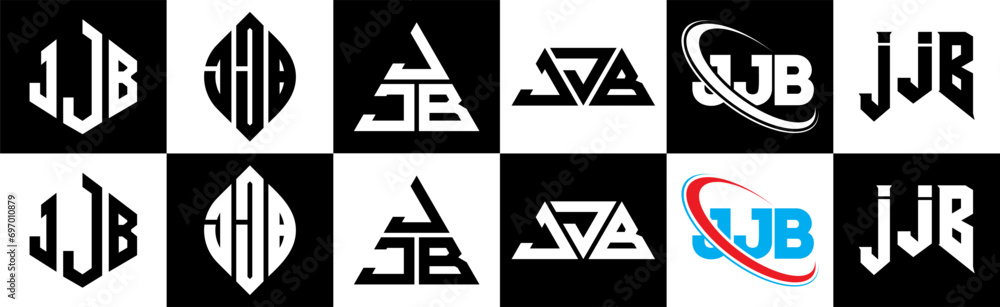 JJB letter logo design in six style. JJB polygon, circle, triangle ...