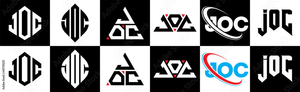 JOC letter logo design in six style. JOC polygon, circle, triangle ...