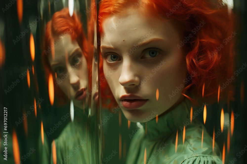 A distorted reflection of a woman in a funhouse mirror, illustrates the ...