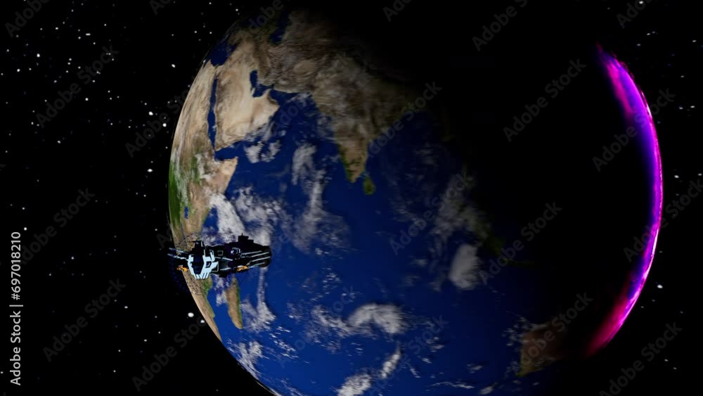 SPACESHIP ORBITING EARTH FUTURISTIC SPACECRAFT. High quality 4k footage ...