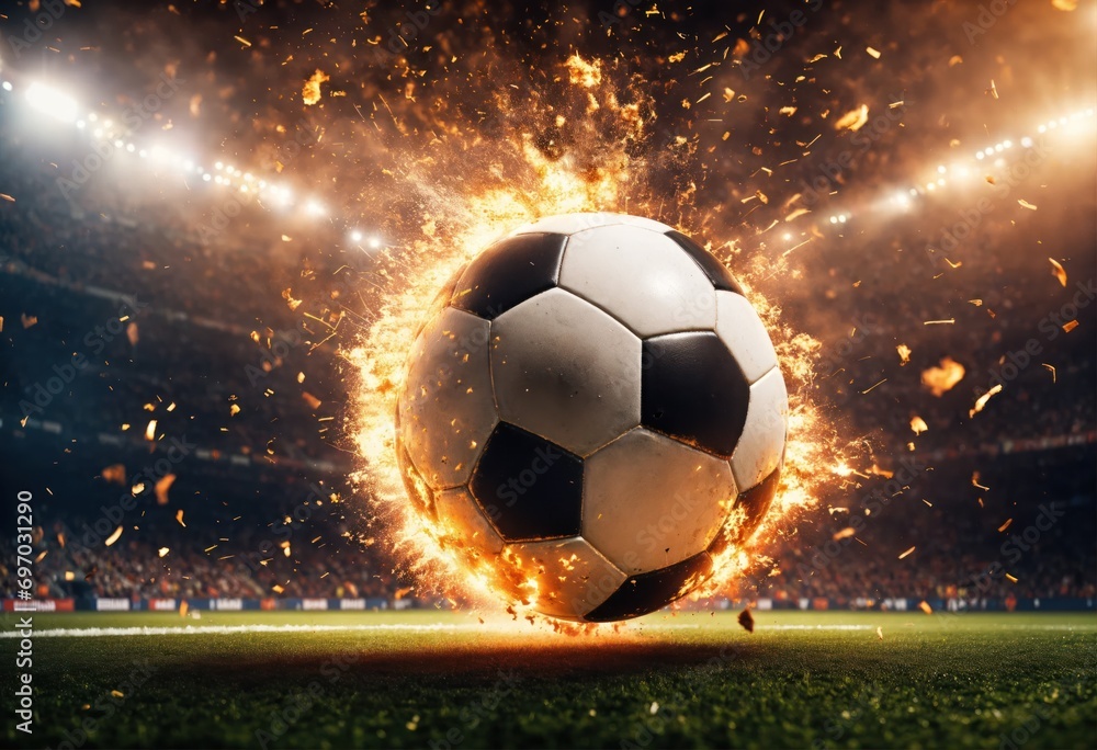 Un ballon de football qui explose dans un stade - generative AI Stock ...